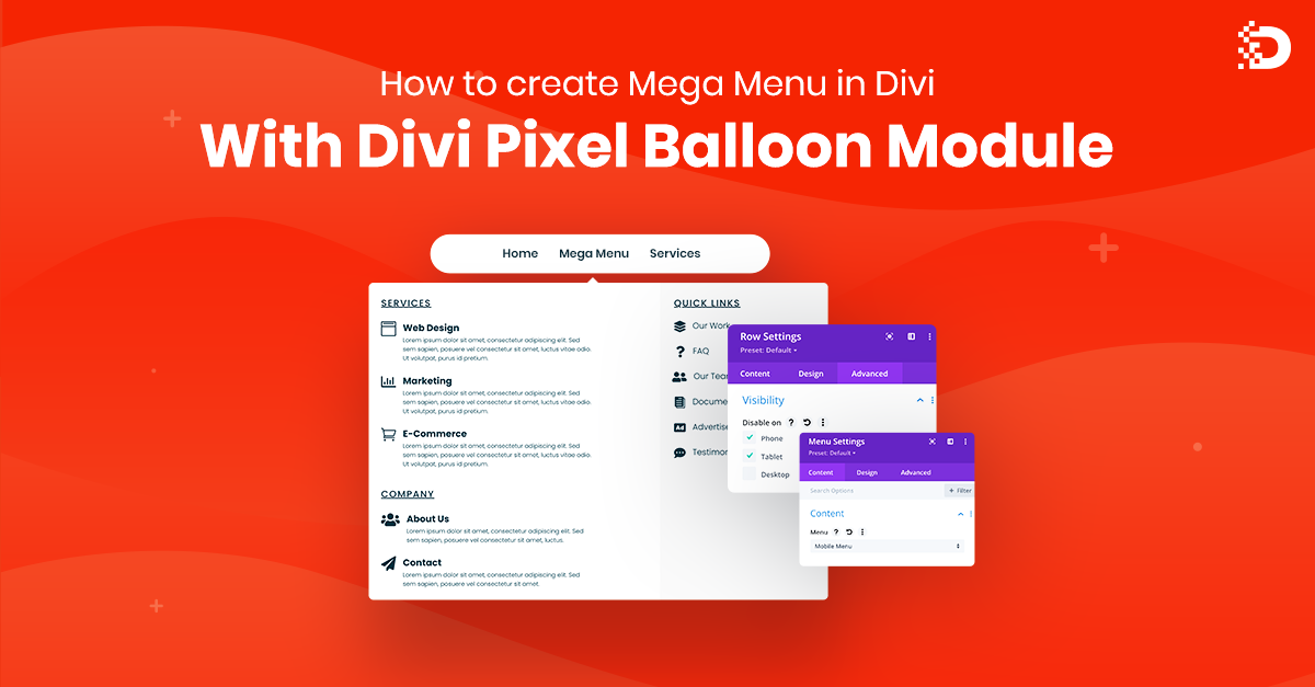 How to create Mega Menu in Divi with Balloon Module | Divi Pixel